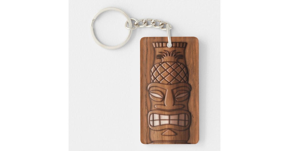 Wooden Tiki Mask Keychain | Zazzle