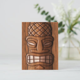 Wooden Tiki Mask Postcard | Zazzle