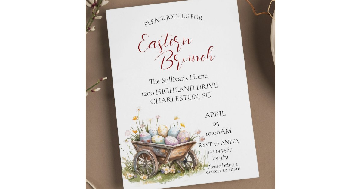 Wooden Trolley With Eggs Easter Brunch Invitation | Zazzle