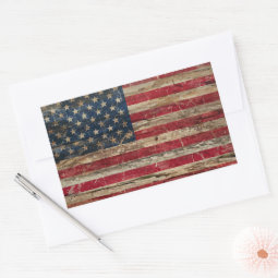 Wooden Vintage American Flag Rectangular Sticker | Zazzle