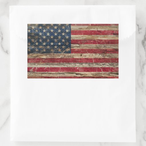 Wooden Vintage American Flag Rectangular Sticker | Zazzle