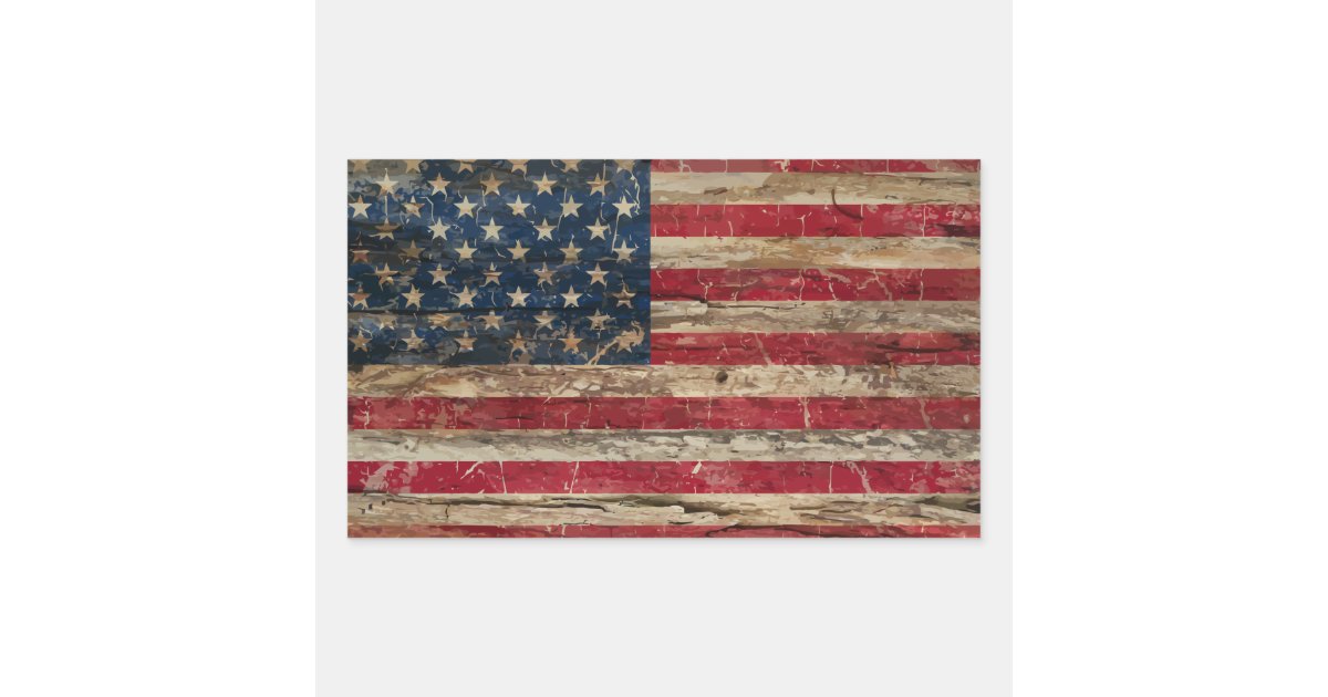 Wooden Vintage American Flag Rectangular Sticker | Zazzle
