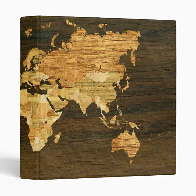 Wooden World Map 3 Ring Binder | Zazzle