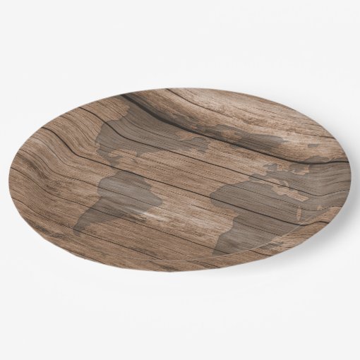 Wooden World Map Atlantic Disposable Paper Plates | Zazzle