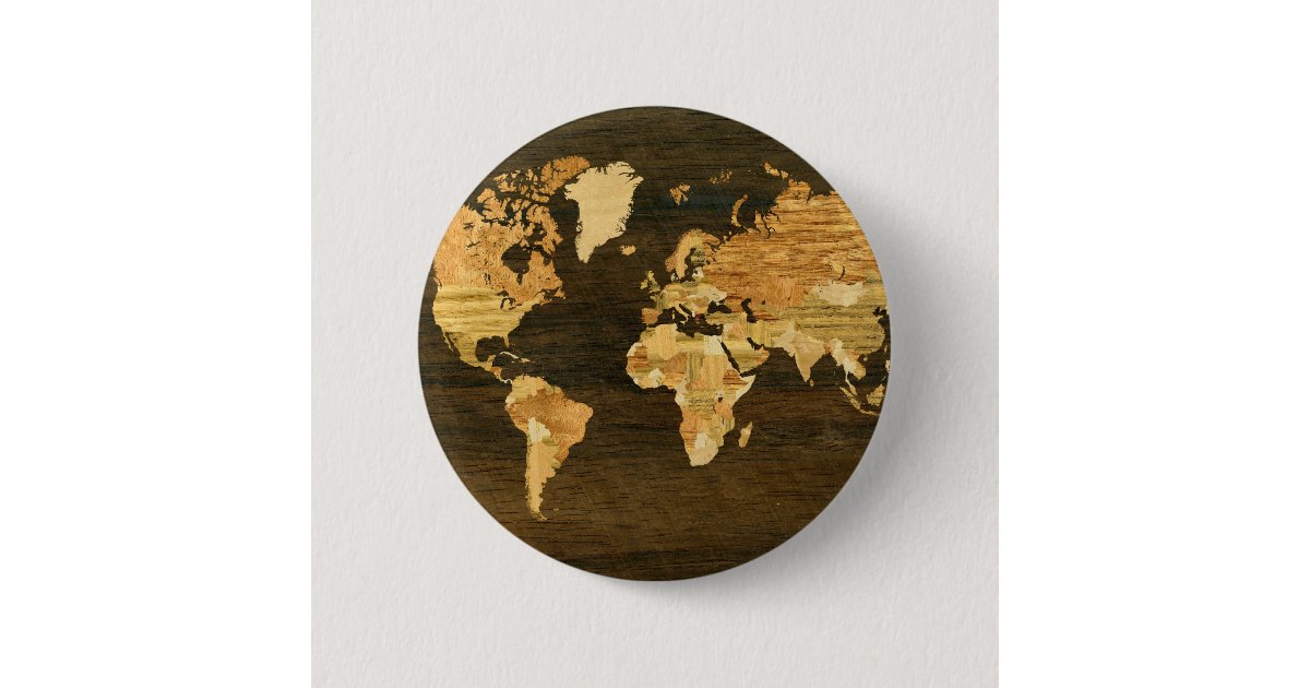 Wooden World Map Button | Zazzle