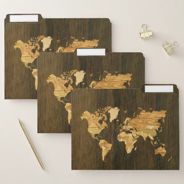 Wooden World Map File Folder | Zazzle