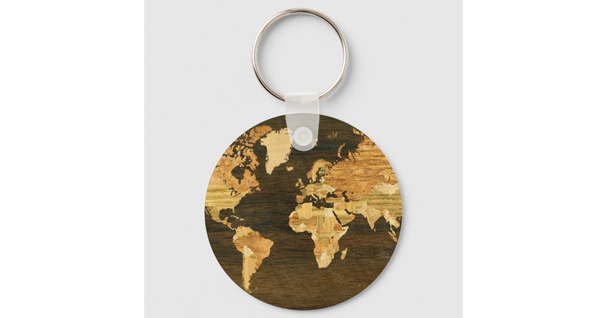 Wooden World Map Keychain | Zazzle