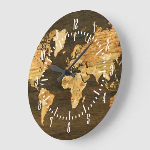 Wooden World Map Large Clock | Zazzle