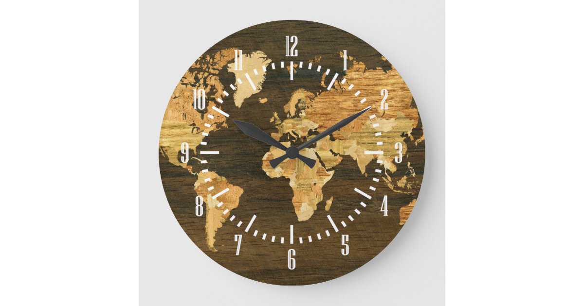 Wooden World Map Large Clock | Zazzle