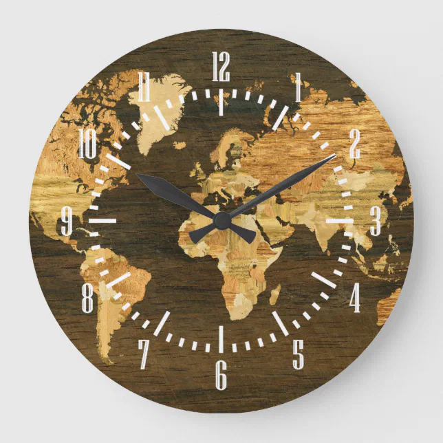 Wooden World Map Large Clock | Zazzle