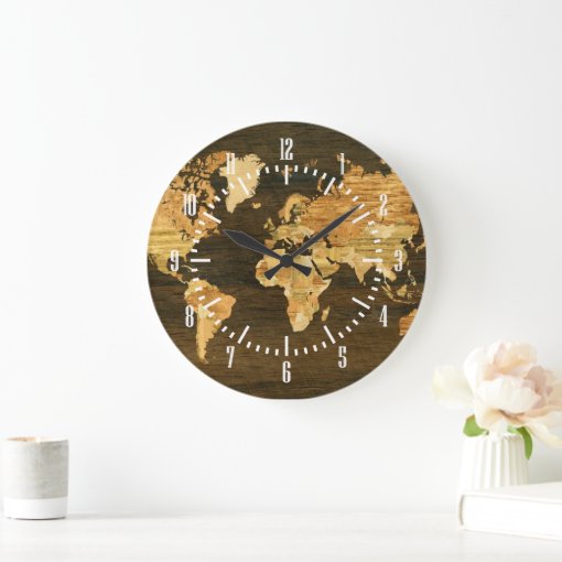 Wooden World Map Large Clock | Zazzle
