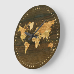 Wooden World Map Large Clock | Zazzle