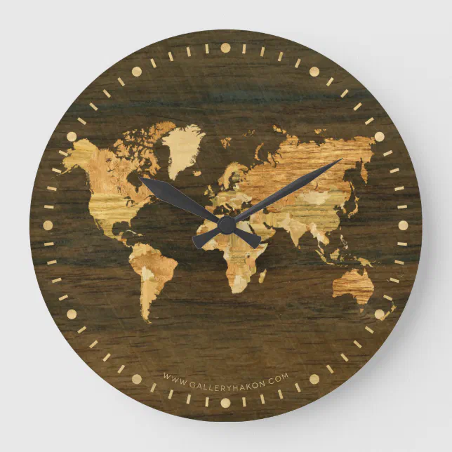 Wooden World Map Large Clock | Zazzle