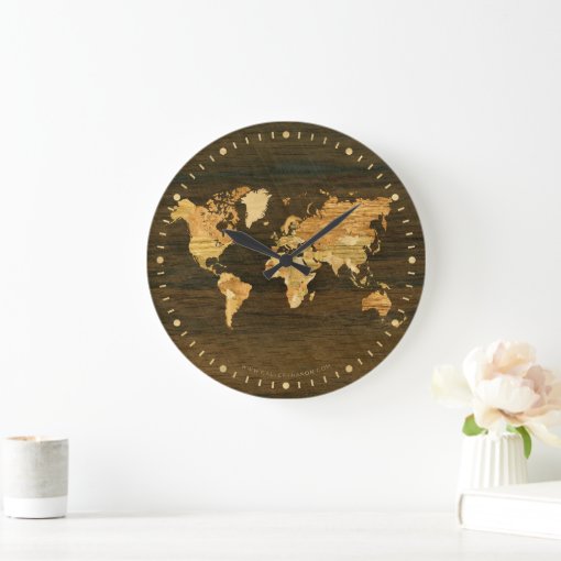 Wooden World Map Large Clock | Zazzle