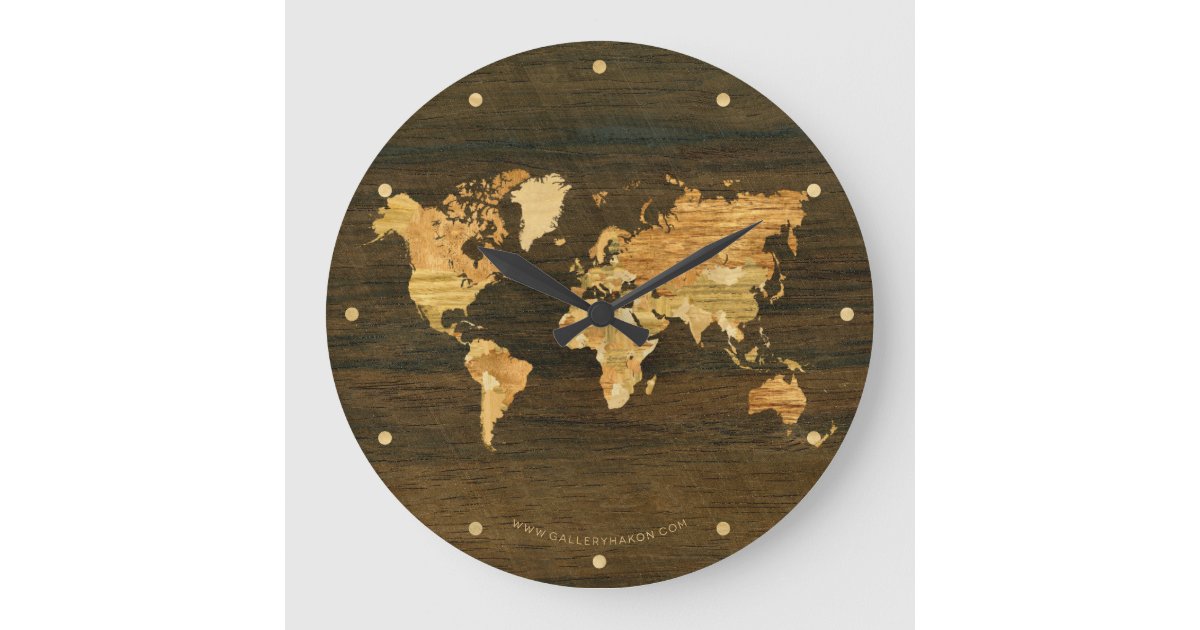 Wooden World Map Large Clock | Zazzle