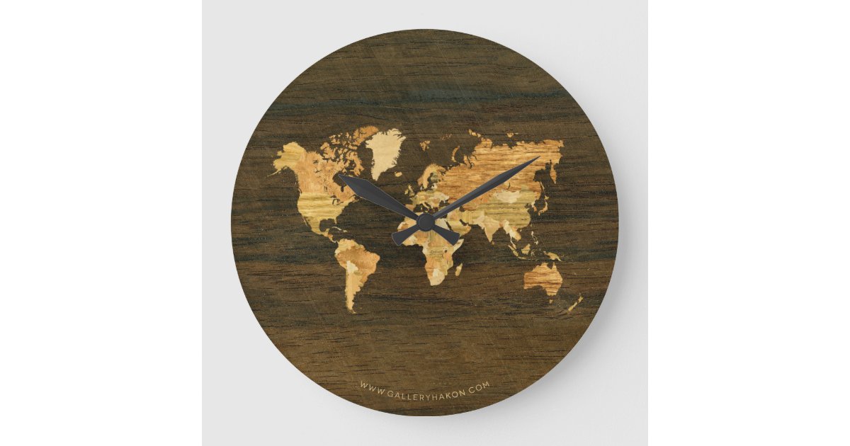Wooden World Map Large Clock | Zazzle