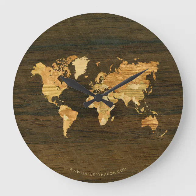 Wooden World Map Large Clock | Zazzle