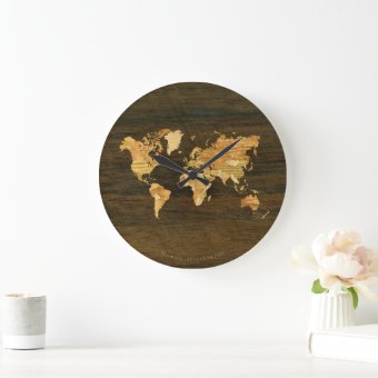 Wooden World Map Large Clock | Zazzle
