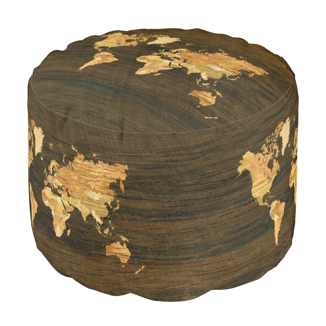 Wooden World Map Pouf | Zazzle