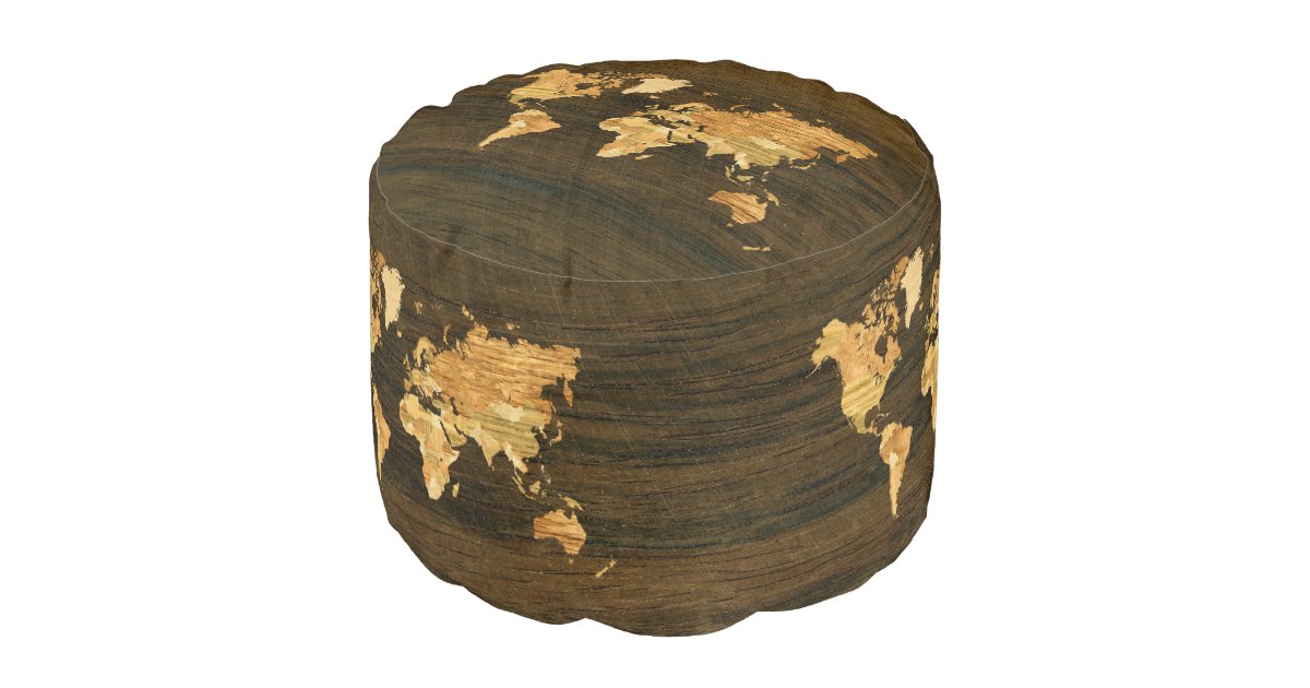 Wooden World Map Pouf | Zazzle