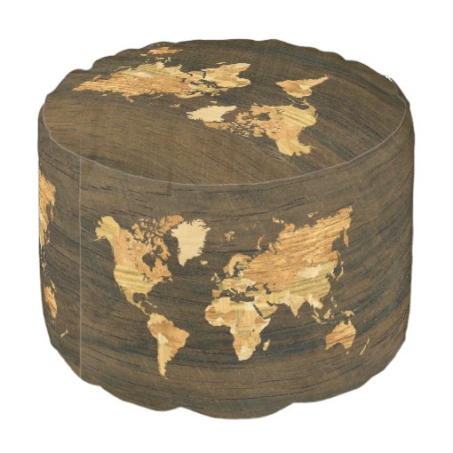 Wooden World Map Pouf | Zazzle
