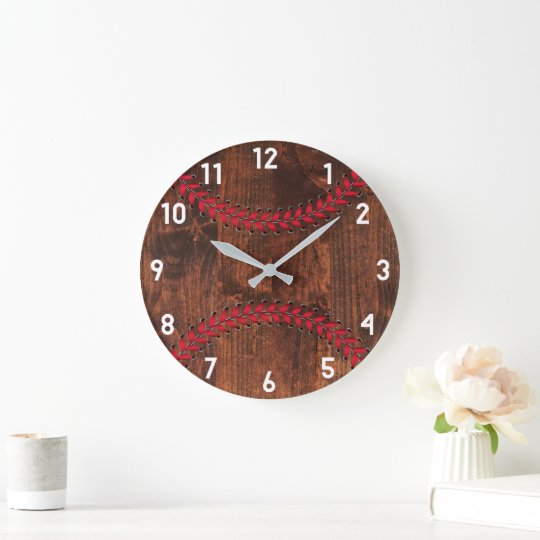 Woodgrain Sporty Baseball Decor Large Clock | Zazzle.com