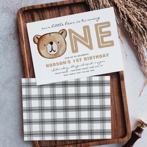 Woodland 1st Birthday Invitation | Bear Invitation | Zazzle
