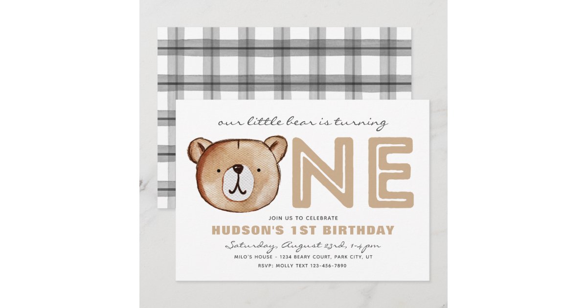 Woodland 1st Birthday Invitation | Bear Invitation | Zazzle