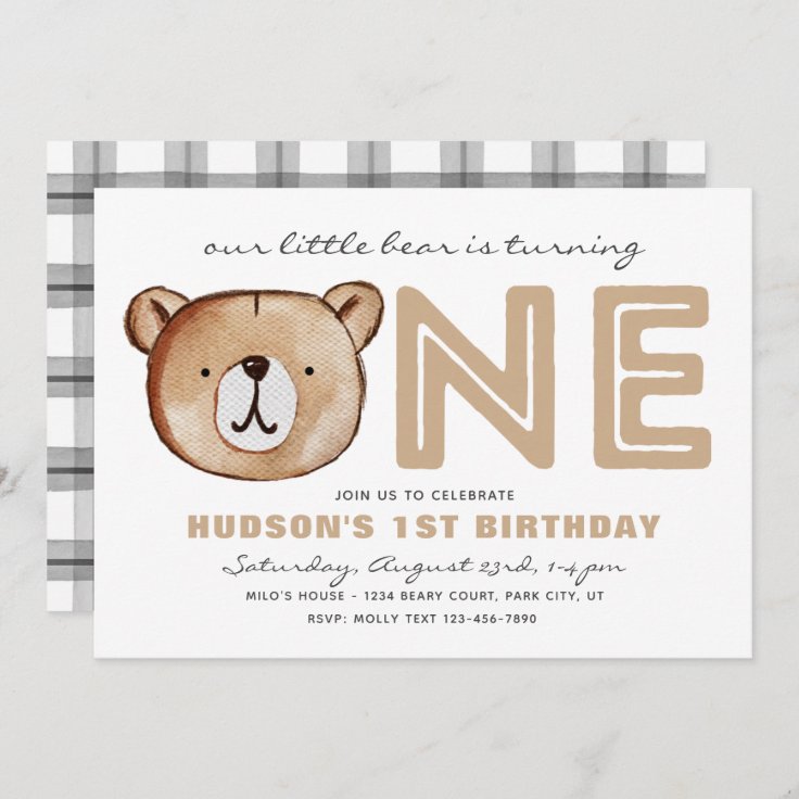 Woodland 1st Birthday Invitation | Bear Invitation | Zazzle