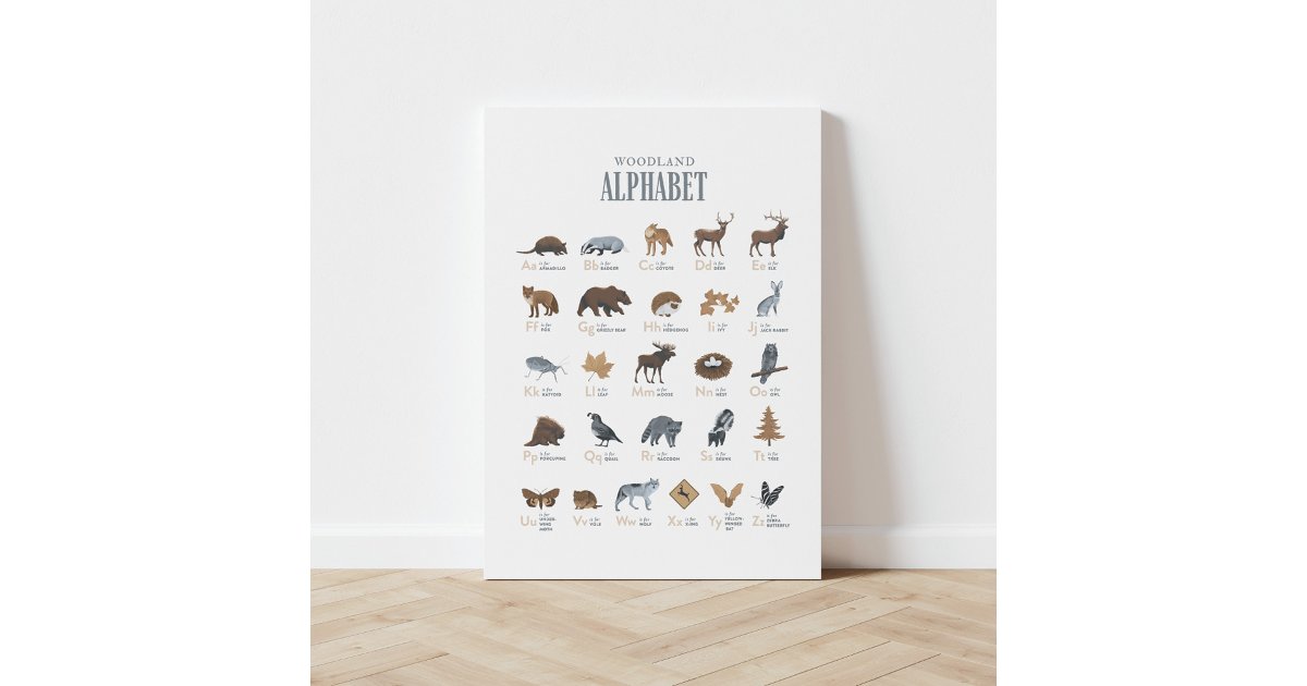 Woodland Alphabet Animal ABC Canvas Print | Zazzle