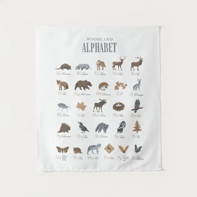 Woodland Alphabet Animal ABC Nursery Decor Tapestry | Zazzle