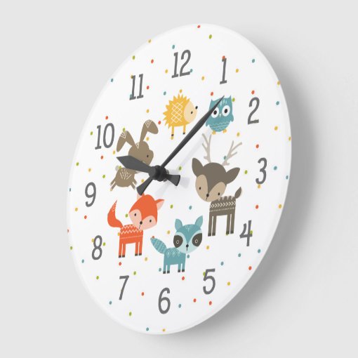 Woodland animal baby nursery clock, neutral gender large clock | Zazzle