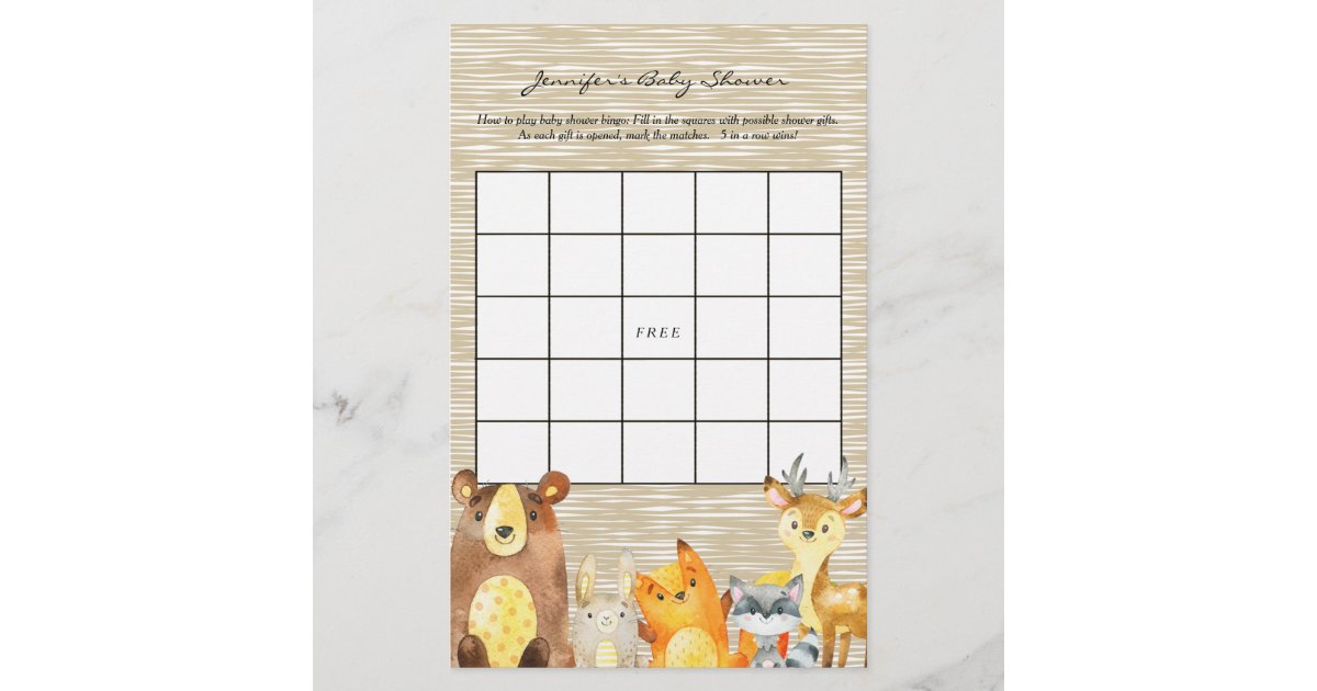 Woodland Animal Baby Shower Bingo Card | Zazzle