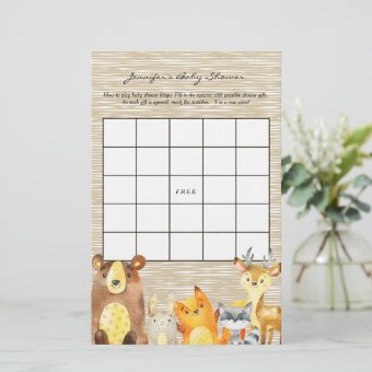Woodland Animal Baby Shower Bingo Card | Zazzle