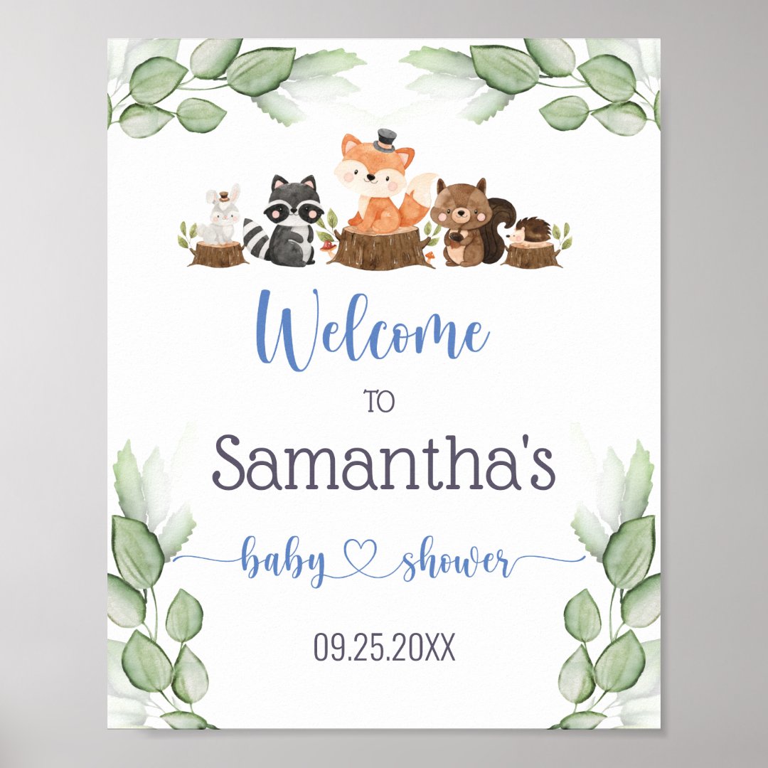 Woodland Animal Baby Shower Welcome Poster | Zazzle