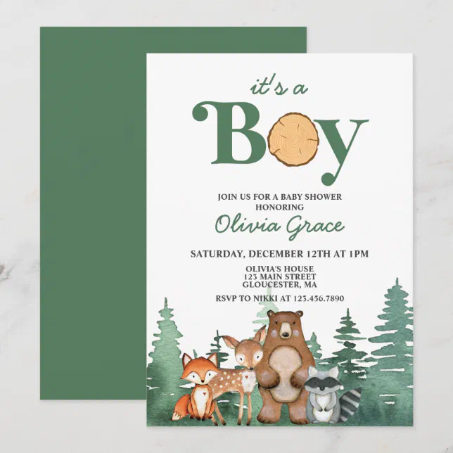 Woodland Animal Forrest Boy Baby Shower Invitation | Zazzle
