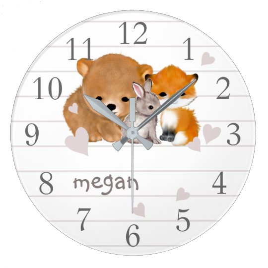 Woodland Animal Fox Bear Bunny Wall Clock | Zazzle.com