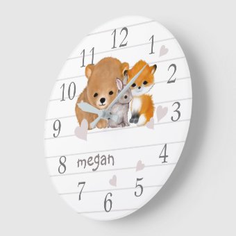 Woodland Animal Fox Bear Bunny Wall Clock | Zazzle