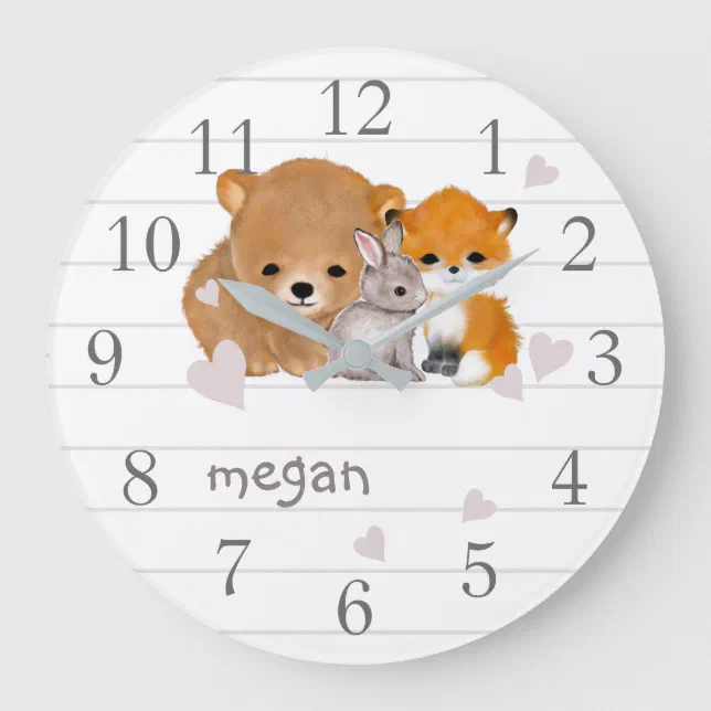 Woodland Animal Fox Bear Bunny Wall Clock | Zazzle