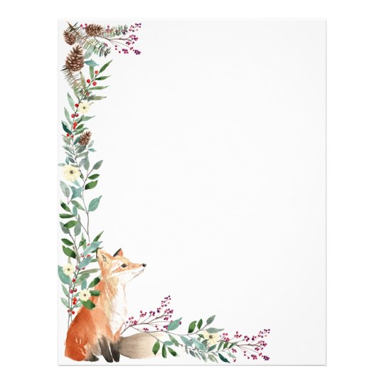 Woodland animal, fox, foliage, Christmas red berry Letterhead | Zazzle.com