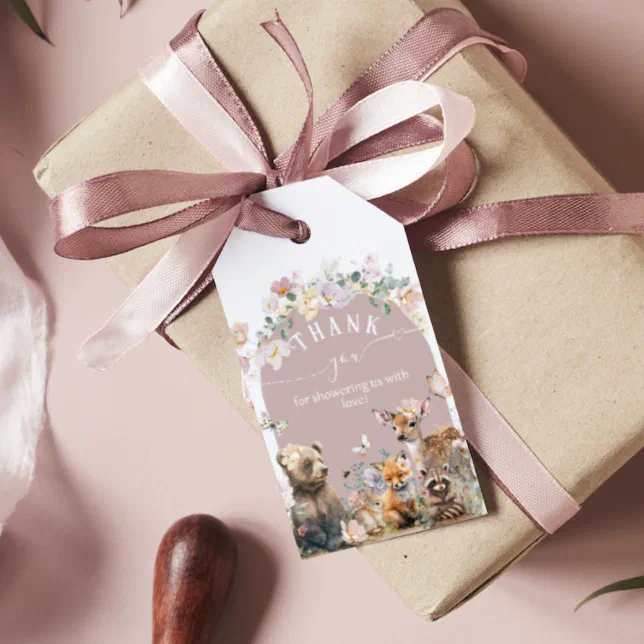 Woodland animal watercolor floral girl Baby Shower Gift Tags | Zazzle
