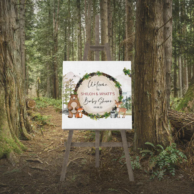 Woodland Animal Wood Slice Welcome Sign Poster | Zazzle