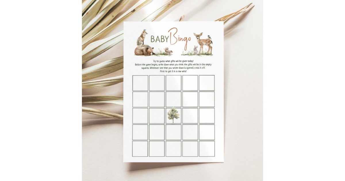 Woodland Animals Baby Shower Baby Bingo Card | Zazzle