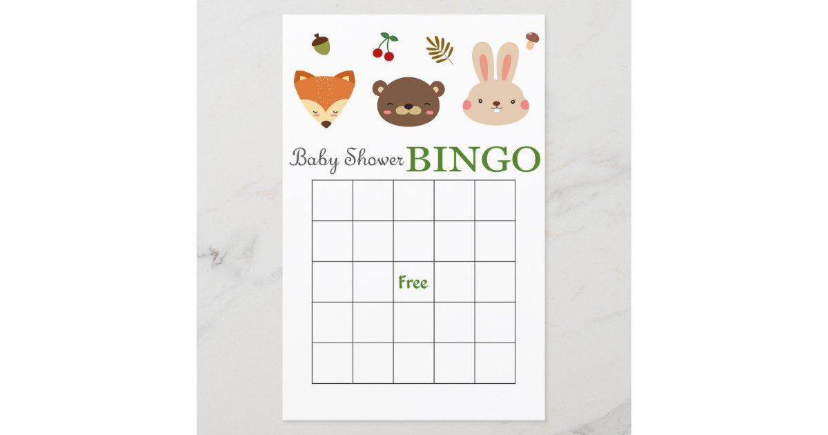 Woodland animals baby shower bingo card | Zazzle