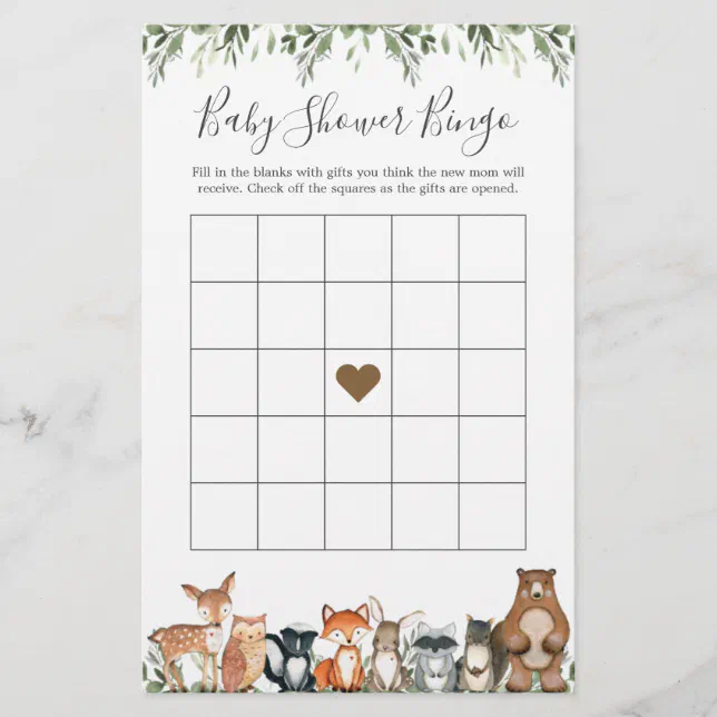 Woodland Animals Baby Shower Bingo Game | Zazzle