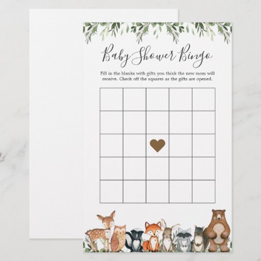 Woodland Animals Baby Shower Bingo Game | Zazzle