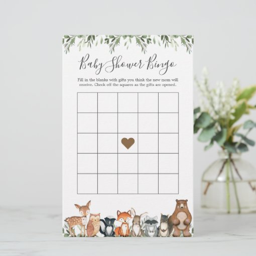 Woodland Animals Baby Shower Bingo Game | Zazzle