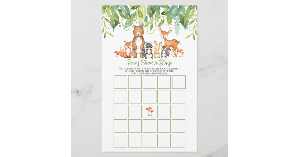 Woodland Animals Baby Shower Bingo Game Activity | Zazzle