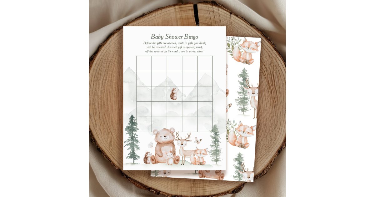 Woodland Animals Baby Shower Bingo Game Card | Zazzle