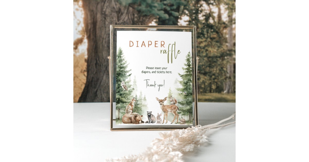 Woodland Animals Baby Shower Diaper Raffle Sign | Zazzle